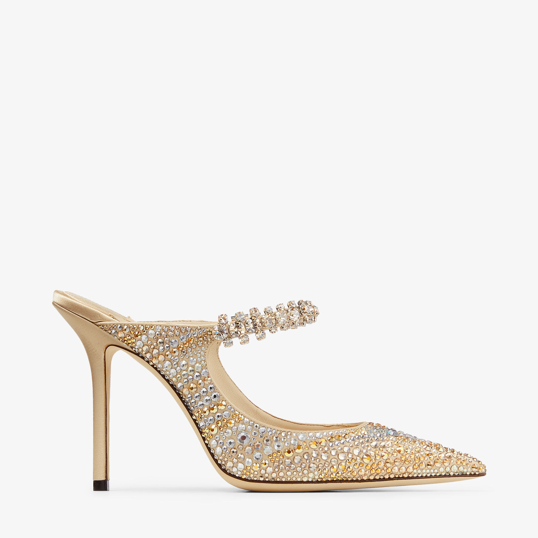 Bing 100 Mules aus goldfarbenem Satin mit Kristallen JIMMYCHOO